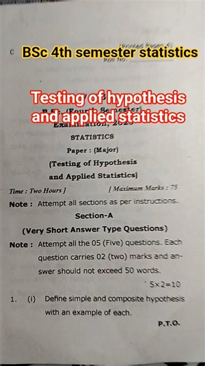 BSc 4th sem statistics testing of hypothesis and applied statistics previous year question paper