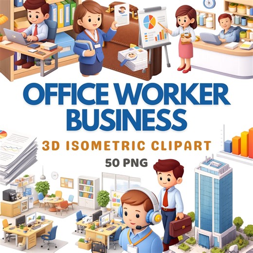 Office Worker Business Clipart - 50 PNG 3D Staff, Desks, Charts, Office Supplies - Etsy