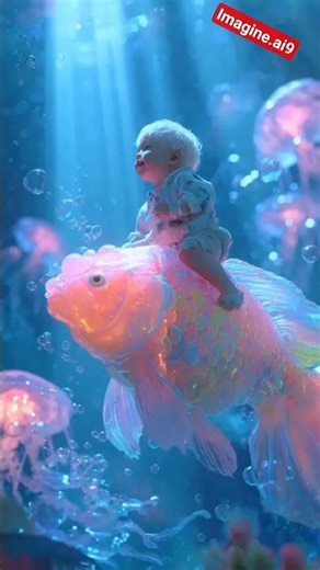 Cute Baby Whimsical Fish Riding 🐟❤️ #animation #shorts