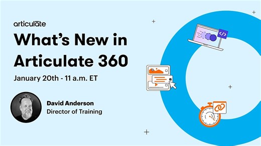 Ready to see new Articulate 360 features in action? 🚀 David Anderson, Director of Training, is back on January 21st at 11 a.m. ET with another What’s New in Articulate 360 webinar! 💻 https://bit.ly/3NbzEMQ | Articulate