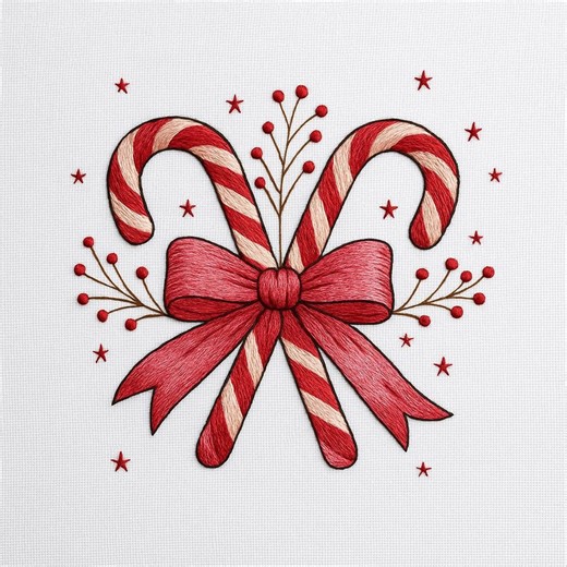 Candy Cane Bow Embroidery Design, Christmas Candy Embroidery File, Holiday Ornament Machine Embroidery Pattern, Embroidery Download - Etsy