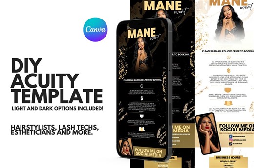 Szablon harmonogramu Acuity, szablon witryny rezerwacji DIY, fryzjer, kosmetyczki, techniki rzęs, wizyty online, gotowe, czarny, biały, złoty - Etsy Polska