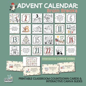 Australian Christmas Brain Breaks Advent Calendar with Interactive CANVA slides