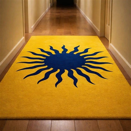 Modern Mustard Yellow and Dark Navy Blue Color Scalloped Edge Hand Tufted Wool Rug for Living Room - Etsy