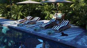 Patio Ottoman Outdoor Inflatable Ottoman Footstool with Handle, Outdoor Pouf Footrest for Garden Porch Yard Home Decor, Dia.21 x H9, Lily Blue