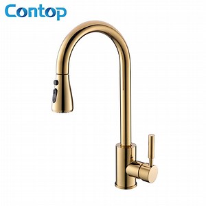 [Hot Item] Luxury Pull Down Single Handle Brass Gold Kitchen Sink Faucet with Pull out Sprayer