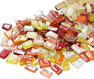 200g Irregular Glass Mosaic Tiles for Crafts, Yellow Crystal Broken Mosaic Glass Pieces for DIY Hobbies Children Handmade Arts Table Lamps Candle Holder Decorations