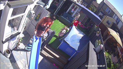 Fixing gone wrong: Woman tries to fix the slide but ends in a fall