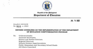 DepEd Order No. 016, s. 2023 : Revised Guidelines on the Implementation of the Department of Education Computerization Program