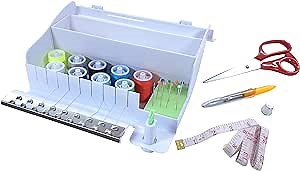RAY-FILL Sewing Box Organizer with Integrated Easy Needle Threader, Coloured Thread Bobbins and Sewing Accessories for Quick & Easy Clothes Repair - Sewing Storage Keeps Everything Tidy and Untangled
