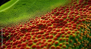 A detailed macro image of a biological tissue, revealing cellular structures and intricate patterns, showcasing the complexity of life at the microscopic level.