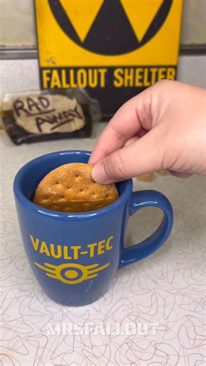 Mrs.Fallout👩‍🔧 on Instagram: "Enjoying 80 year old tea with sugar and biscuits from a WWII Army Ration! I was waiting for an opportunity to use this Vault Tec themed tea bag ☕️ #fallout #tea #falloutshelter #ww2 #1940s #atomicage #radaway #mrsfallout #falloutcollector #falloutcommunity #falloutcollection #falloutcollections #gamer #gamergirl #videogames #cannedfood #videogamecollection #videogamecollector #wasteland #wastelander #cosplay #falloutnewvegas #newvegas #oldcannedfood #cannedfood"