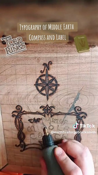 Typography of Middle Earth - Map label and compass, The realm of Middle Earth. . . . #blacksmith #artist #table #middleearth #tolkien #pyrography #tabletop #fyp #tiktok #wood #woodburning #lordoftherings #lotr #hobbit #drawing #fantasy #art #map #cartography #theraputic #compass #cartography #typography