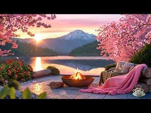 Cherry Blossoms in Morning Ambience 🌸 Cozy Campfire & Relaxing Spring Nature Sounds