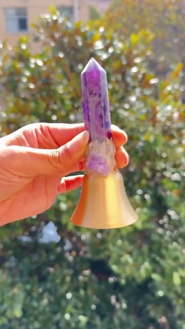 Super Loud Solid Brass Handbells Altar Bells Natural Amethyst Tower Bell Chimes Witch's Bells Hand Percussion Instruments Call Bells for Meditation Prayer Reception Pet Feeding and Home Decoration