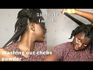I left chebe powder in my hair for one month+wash day+review #megagrowth