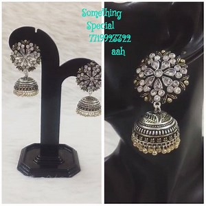 German Silver Jhumkis with American Diamonds! #Somethingspecial To purchase ping hi on messenger or call/whatsapp 7719923322 | Something Special Pune