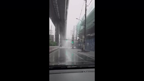 Transformer explodes amid super typhoon damaging passing car