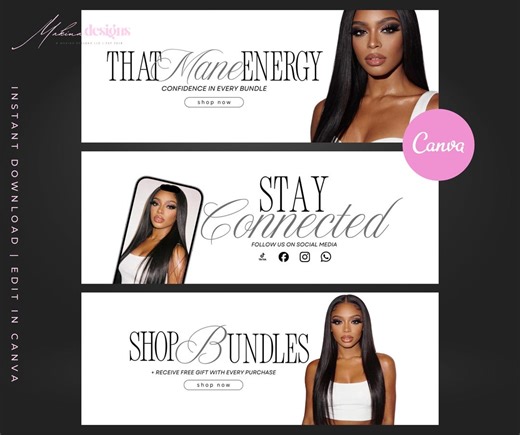 Hair Business Web Banner Templates, Editable Canva Design (digital Download) - Etsy