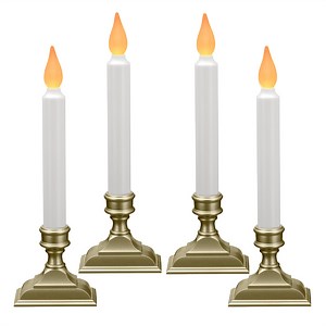 612 Vermont Battery Operated LED Window Candles, Amber Flicker Flame, Auto Timer, Pack of 4 (Pewter)
