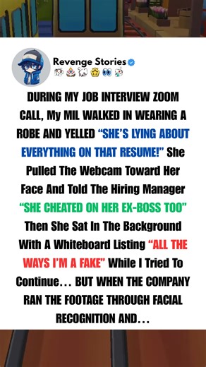 DURING MY JOB INTERVIEW ZOOM CALL, My MIL WALKED IN WEARING A ROBE AND YELLED “SHE’S LYING ABOUT EVERYTHING ON THAT RESUME!” — She Pulled The Webcam Toward Her Face And Told The Hiring Manager “SHE CHEATED ON HER EX-BOSS TOO” — Then She Sat In The Background With A Whiteboard Listing “ALL THE WAYS I’M A FAKE” While I Tried To Continue… BUT WHEN THE COMPANY RAN THE FOOTAGE THROUGH FACIAL RECOGNITION AND… Inspired by real Reddit revenge stories, this explosive tale of betrayal, humiliation, and ul
