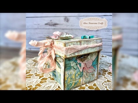 Wonderland Stamperia collection exploding box with flying butterflies handmade gift