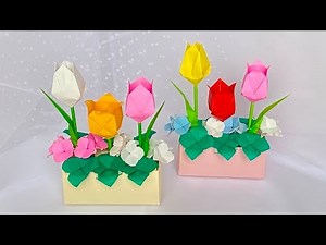 【折り紙】チューリップのパラレルアレンジメントの作り方／【Origami】Parallel arrangement of tulips How to make it