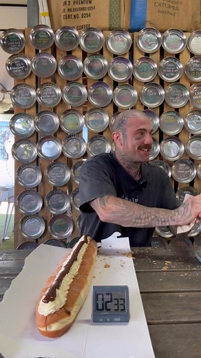 2kg bakery challenge!! Today I’m @kenilworthbakery tackling their 1 kg sausage roll and 1 kg doughnut challenge all in one video!! After this weekend the 1 kg sausage roll is no longer available so I knew I had to get down to try and try to do both of these giant pastries in one video!! #bakery #food #donuts #sunshinecoast | Jimmy Judge