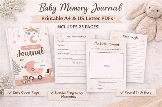 Baby Memory Journal Printable | First Year Milestone 25 Pages | 1, 3, 6, 9 & 12 Months Tracker | UK and US Versions PDF (a4/letter) - Etsy