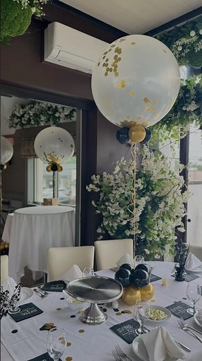 Graduation Party Balloon Setup at Ciao | Gold Confetti Table & Floor Arrangements @Ciao Eastchester