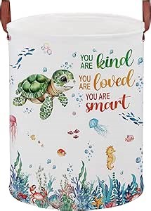 Turtle Kid Laundry Basket 45L,Ocean Themed Bedroom Decor Baby Clothes Hamper,Fish Under The Sea Nursery Decor Beach Pool Towel Storage Bin Pool Toy Box (Blue)