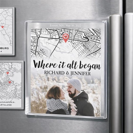 Custom Photo Map Fridge Magnet, Where It All Began Personalized Couple Anniversary Gift - Etsy