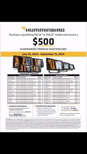 OUR BIGGEST HUMMINBIRD SALE OF THE YEAR Get a $500 Rebate on Helix or Solix Units ALONG with discounts already on Humminbird Helix 10 - $200 Off Rebate Helix 12 - $300 Off Rebate Helix 15 - $400 Off Rebate Solix 10 - $400 Off Rebate Solix 12 - $500 Off Rebate Solix 15 - $600 Off Rebate | D&R Sports Center