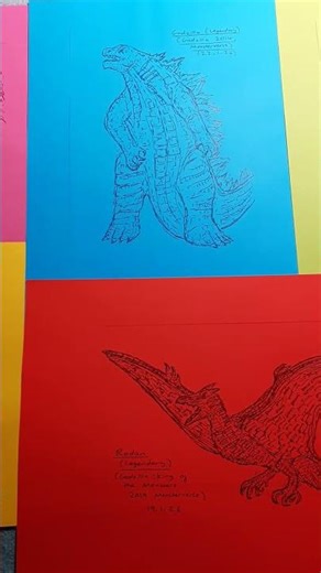 Monsterverse Titans drawings to date - Godzilla, Rodan, King Ghidorah, Skullcrawler and Tiamat