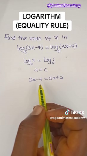 Solving Logarithm Equation - Find x using Equality Rule