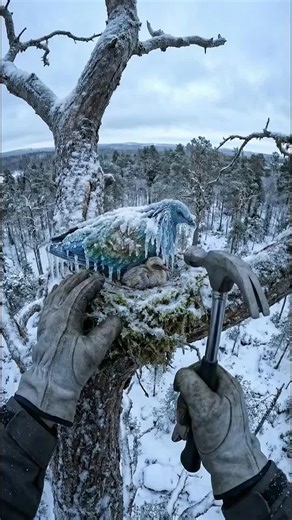 She literally froze to protect her baby! 😢 🐦 A mother’s love knows no temperature. ❤️❄️ The way she flaps her wings to cover the chick at the end... I’m crying! 😭 🔨