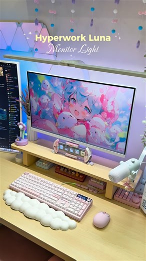 KittyKat 🌸💻⌨️ on Instagram: "✨ Hyperwork Luna Screen Lamp from @hyperworkvn What I love most about the this lamp is its flexible adjustment to target the lighting exactly where I want it. I can easily fine-tune both brightness and color temperature directly on the lamp with touch controls, or simply use the wireless rotary controller without interrupting my workflow. The lighting is smooth, flicker-free, and perfect for long hours of work, editing, or gaming. With a wide 2700K–6500K range, it