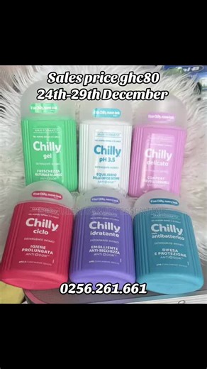 Chilly Feminine Wash ghc100 dm to order • Has a refreshing and anti-odor effects. Vessential for the protection of intimate areas. Ghc80 each Call or WhatsApp 0256261661 to order. Delivery available nationwide at a fee. #chillyfemininewashgh #chillyfemininewash #chillygelfemininewash #chillywash