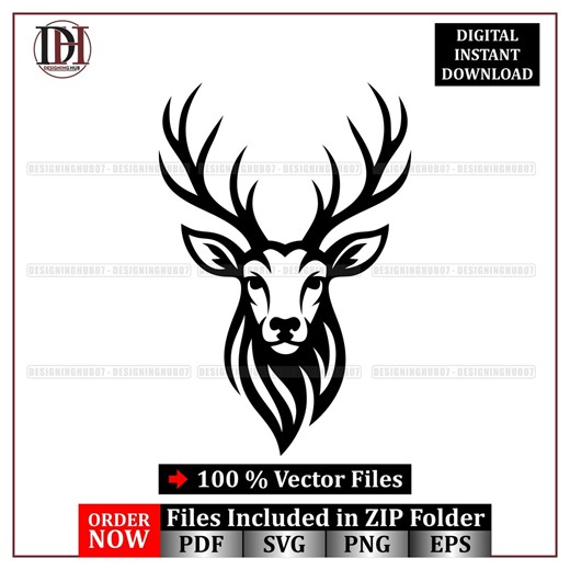 Deer Head Vector Silhouette: Stag Logo, Hunting Tattoo (digital Download) - Etsy