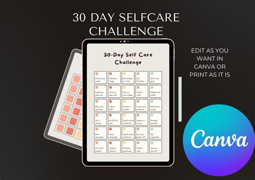 30 Day Self-care Challenge | Printable Wellness Planner (canva Editable) - Etsy