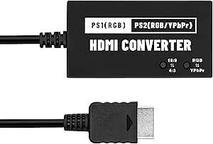 Mcbazel Converter HDMI Compatible with PS1/PS2,HDMI Adapter Compatible with PS2 Cable RGBS-YPbPr Signal Output,Screen 4:3/16:9 Switching