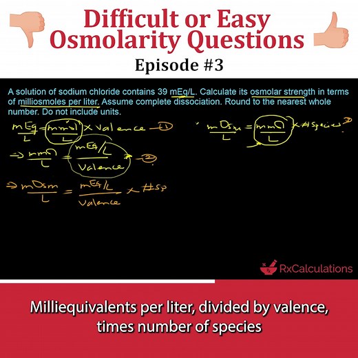 Do you need to master osmolarity calculations for your assessments? This video will show pharmacy students how to solve a key osmolarity calculations example step-by-step, so that you don’t feel nervous when in class. You’ll be able to learn it on your own time and at your own pace. This video will help you master the content you’re studying so that you can focus on excelling at your next exam! If you’re ready to learn how to solve osmolarity calculations, watch the video below now! This video i