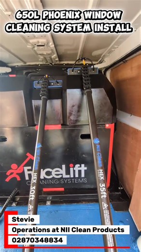🚚✨ Exciting news! Last week, we fitted another 650L Phoenix window cleaning system into a customer’s van. At NII Clean Products, we provide, install, and support these high-performance systems every single day—empowering business owners, and cleaning pros throughout Ireland to get gleaming results with ease💧 Our expertly installed systems streamline your cleaning process, helping you work smarter and achieve spotless windows in less time and more efficiently. If you’re ready to upgrade your va