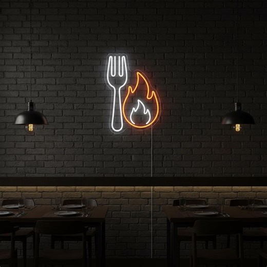 Fork and Flame Neon Sign, LED Wall Decor, BBQ Steakhouse Kitchen Art, Gift - Etsy UK