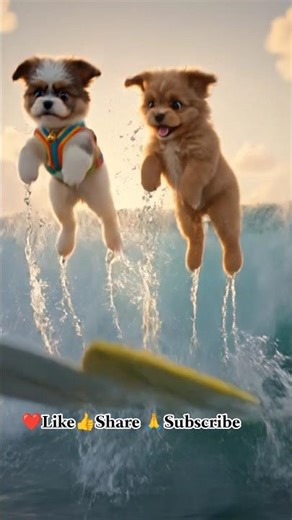 🌊🐾 Titu & Bittu’s Surfing Adventure #puppyvideos #cutepuppy #puppylov #HappyAdventures #FunnyDogs