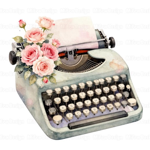 19 Floral Typewriter Clipart Vintage Typewriter PNG Bundle, Watercolor Rustic Typewriter Valentine Love Letter Retro Inkwell Writing Design - Etsy