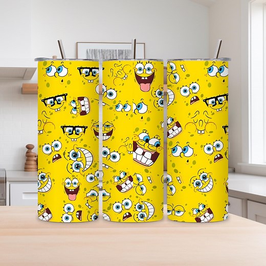 Spongebob Tumbler | 20oz Stainless Steel Cartoon Cup With Straw - Etsy