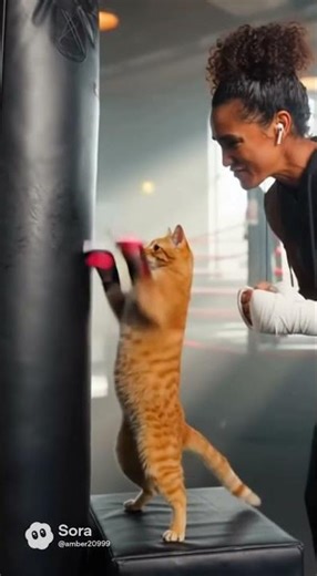 Cats practice boxing at the gym