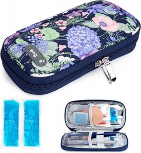 SUNMON Insulin Cooler Travel Case with 2 TSA Approved Ice Packs - Insulin Pen Cooler Travel Case, Suitable for Diabetic Insulin Travel Case, Medication Cooler for Travel(Hydrangea)