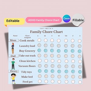House Chore Chart Printable| Editable Family Chore Chart| ADHD Family Chore Chart Printable| Adult Chore Chart Printable| Family Chore Chart - Etsy